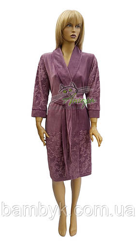 Халат велюровый женский премиум класса Nusa NS-8610 сиренево-розовый ...