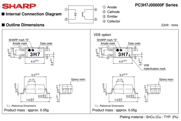 PC3H7J00000F SHARP SO-4 оптрон (оптопара) с транзисторным выходом, цена 13.50 грн — Prom.ua (ID ...
