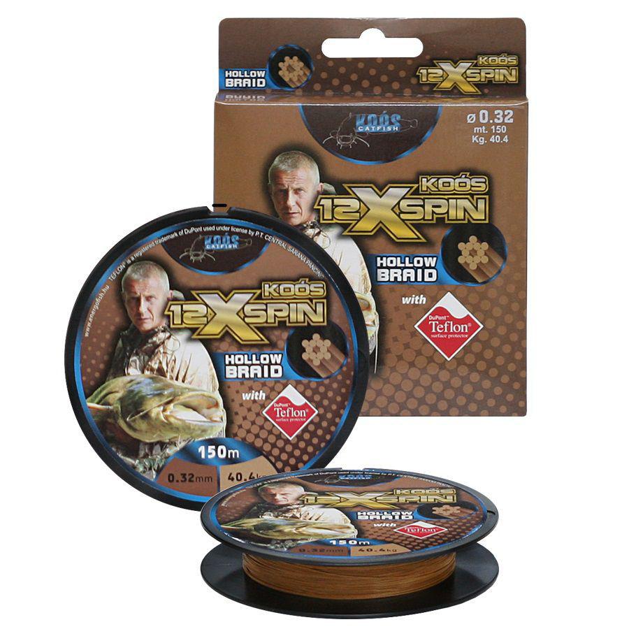 Купити Шнур Koos X12 Hollow Spin Braid Teflon Brown 150м/ 0.28, 0.32, 0 ...