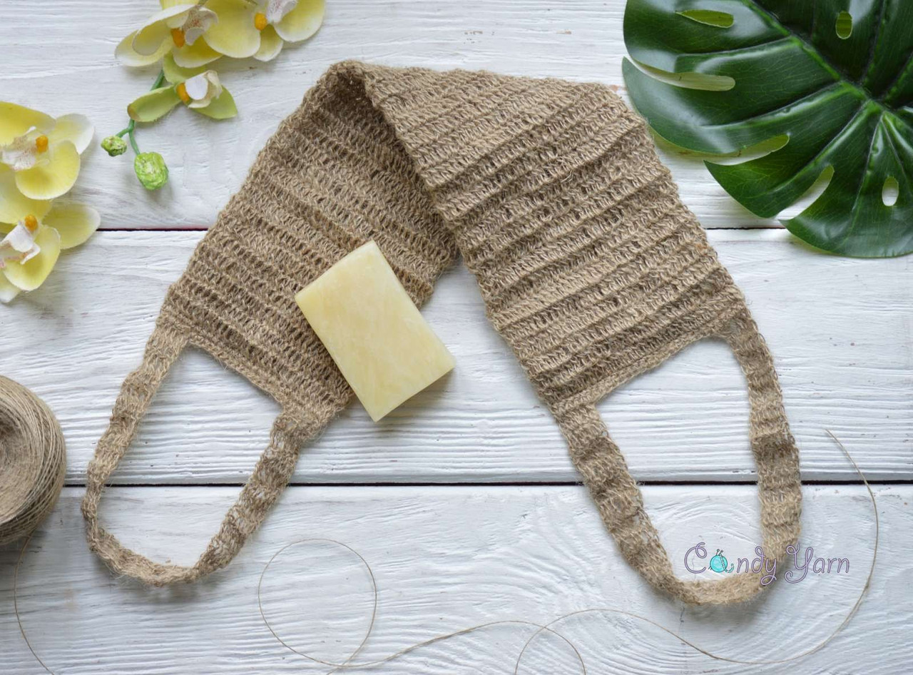 Полезная для кожи мочалка из джутовой пряжи. Как вязать?