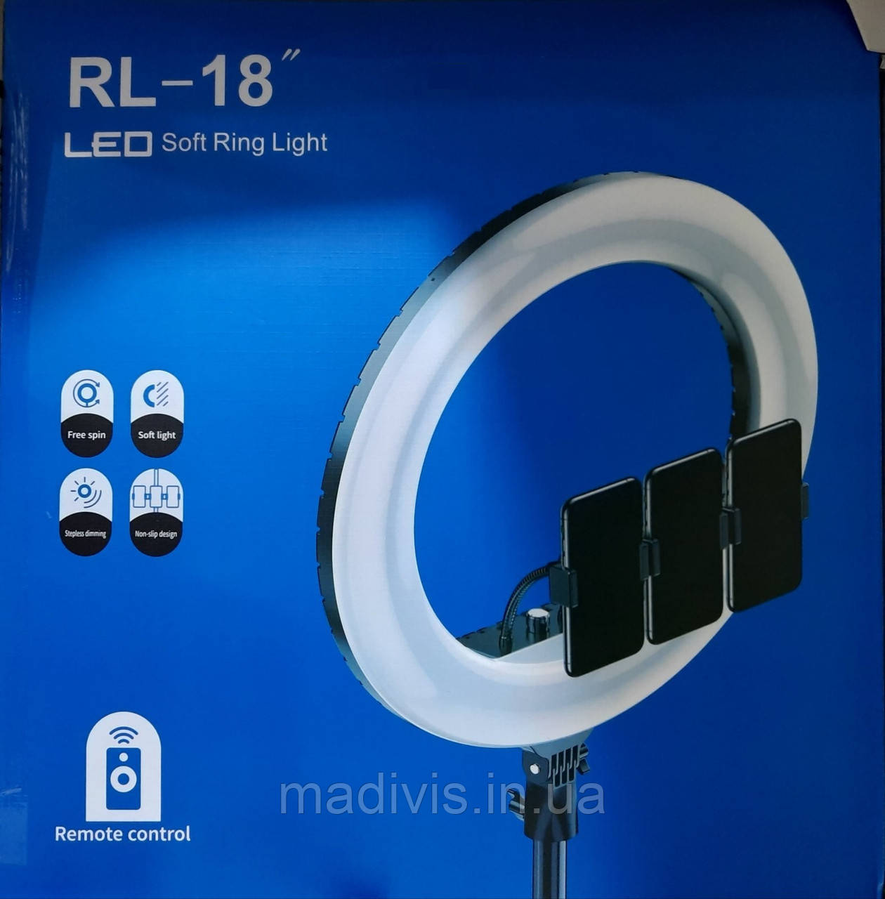 Кільцева лампа LED RL-18 45 см. 55 W з дистанційним керуванням і штативом 2 м. і пультом (ID ...