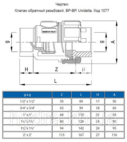 Обратный клапан 1 1/4" резьбовой (внутренняя-внутренняя) Unidelta, цена ...