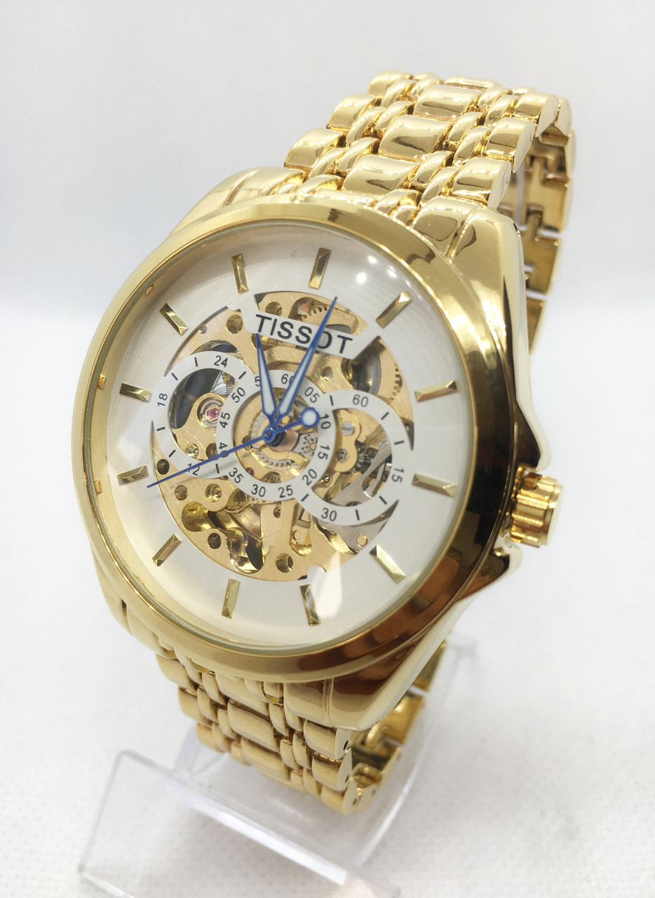 Купить Мужские механические часы Tissot (Тиссот), золото с белым ...