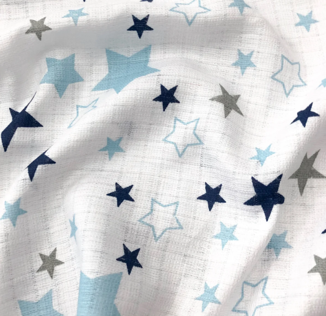 🧵Ткань хлопковая, муслин однослойный "звездопад синий на белом" от ...