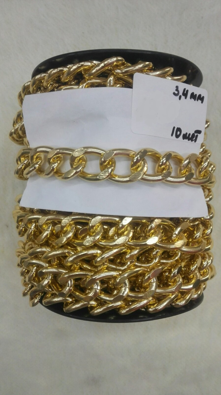 Купить Металлическая декоративная цепь Золото 10 м*3,4 мм, цена 929.88 ...