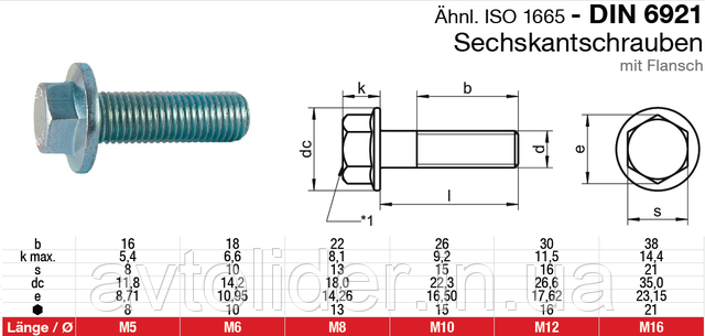 DIN 6921 (ISO 1665; ISO 4162) : болт із шестигранною головкою та ...