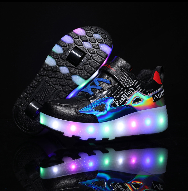 Роликовые кроссовки с LED подсветкой в стиле Heelys, синие с черным на ...