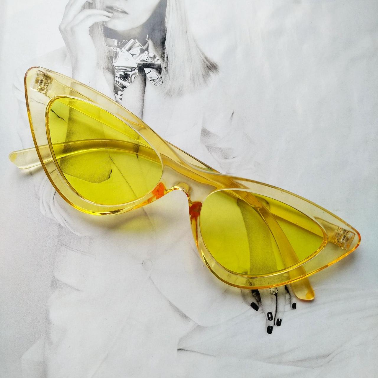 Треугольные Очки Солнцезащитные Кошачий Глаз Цветная Оправа Жёлтый ...