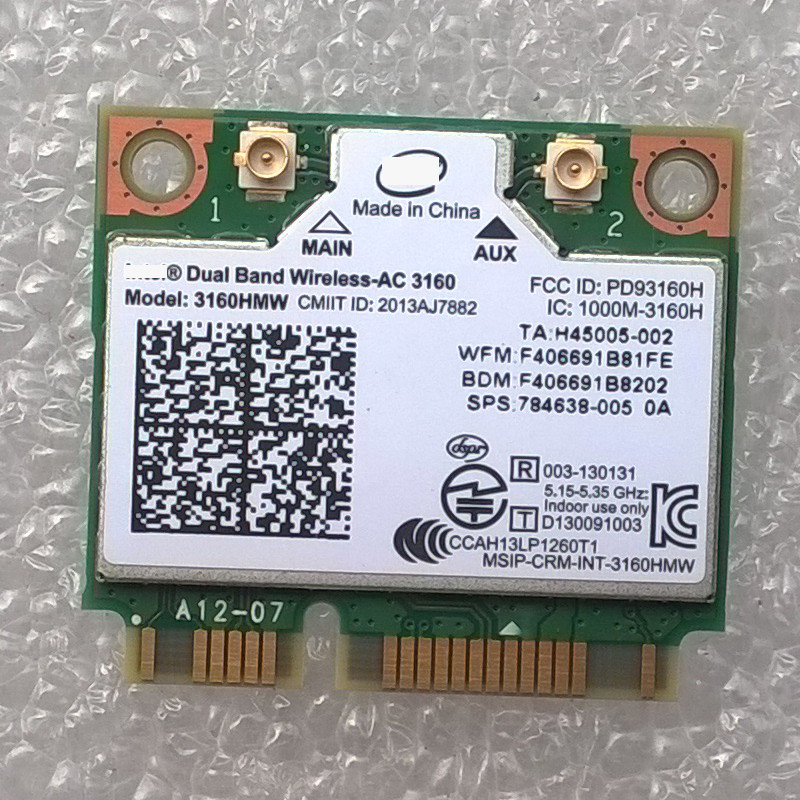 Wi-fi+BT модуль HalfSize Mini pcie Intel 3160HMW Wireless-AC 802.11 b,g ...