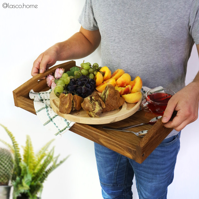 Красивый Деревянный Поднос Кухонный с Ручками и Бортиками Разнос для ...