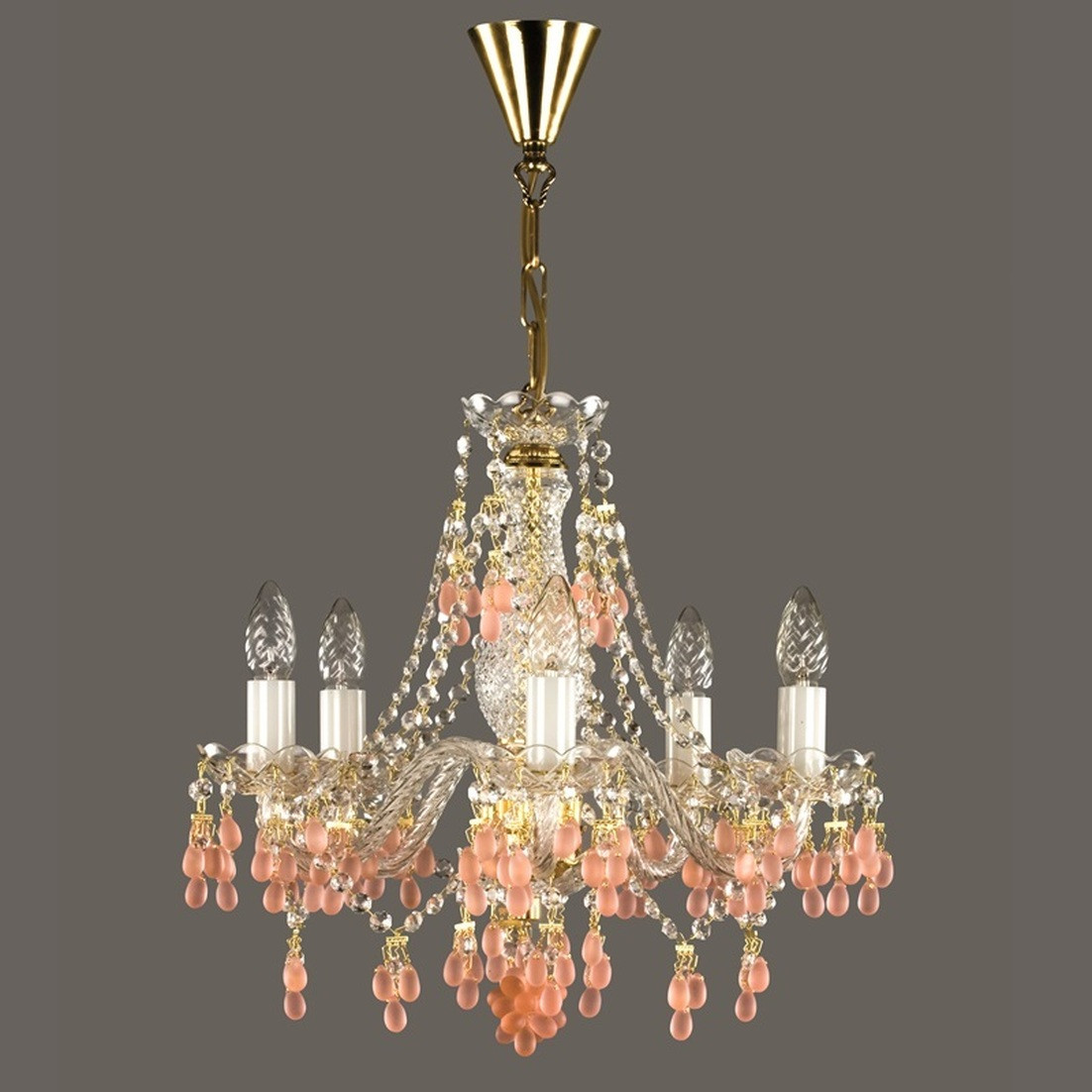 ᐉ Хрустальная люстра 5 рожковая для спальни, зала с розовым виноградом ...