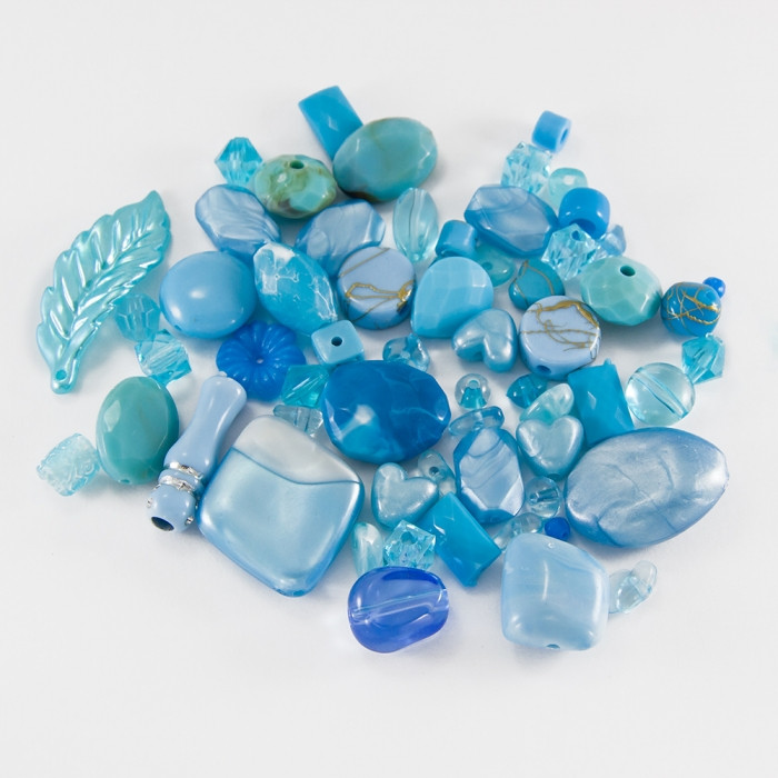 Бусини Акрил Бомбей Змішані Форми, Колір: Блакитний, Розмір: 5.5-28x6-20x3-11 мм, Отвір 1-5 мм ...