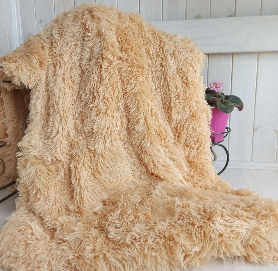 Меховое Покрывало Травка Персиковое 220х240/покрывало с Длинным Ворсом ...