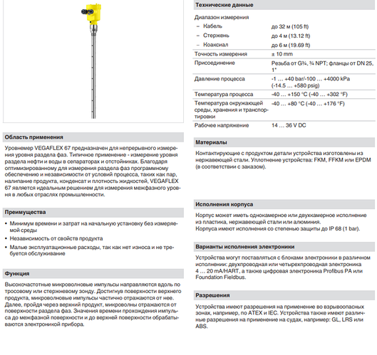 Купить Микроволновый датчик уровня VEGAFLEX 67, цена — Prom.ua (ID ...