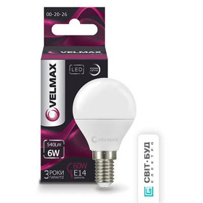 LED Лампа Velmax V-G45, 6W, E14, 4100K, 540LM, угол 220° (ID#1284282306 ...