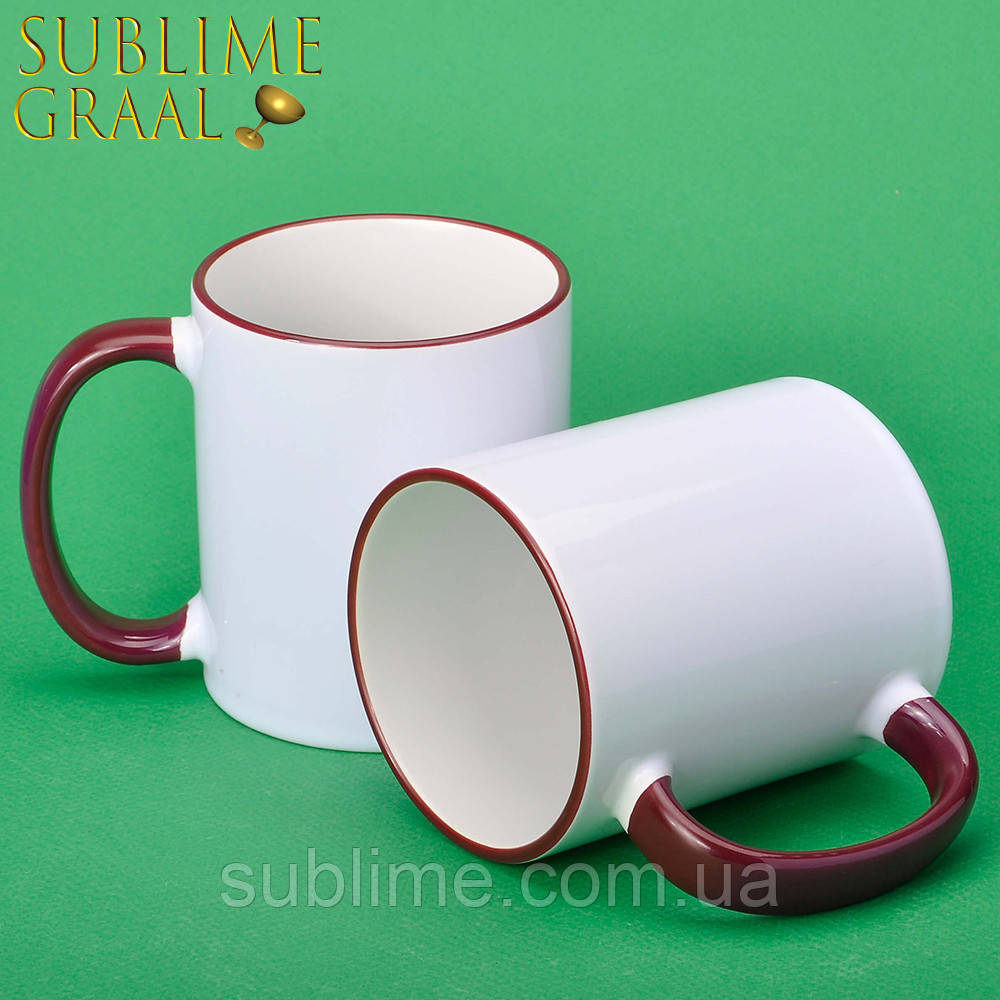 Чашка біла. Бордовий обідок і ручка, сублімаційна: продаж, ціна у Одесі ...