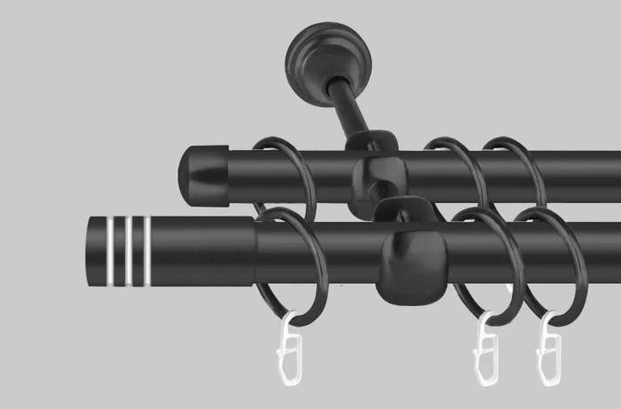 Черный матовый Карниз для штор металлический, двухрядный 19 мм ...