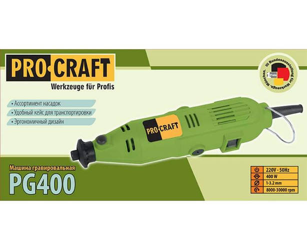 Гравер Procraft PG-400, 400 Вт, 8000-30000 об/мин, цанга 1.0-3.2 мм, кейс, набор насадок, гибкий ...