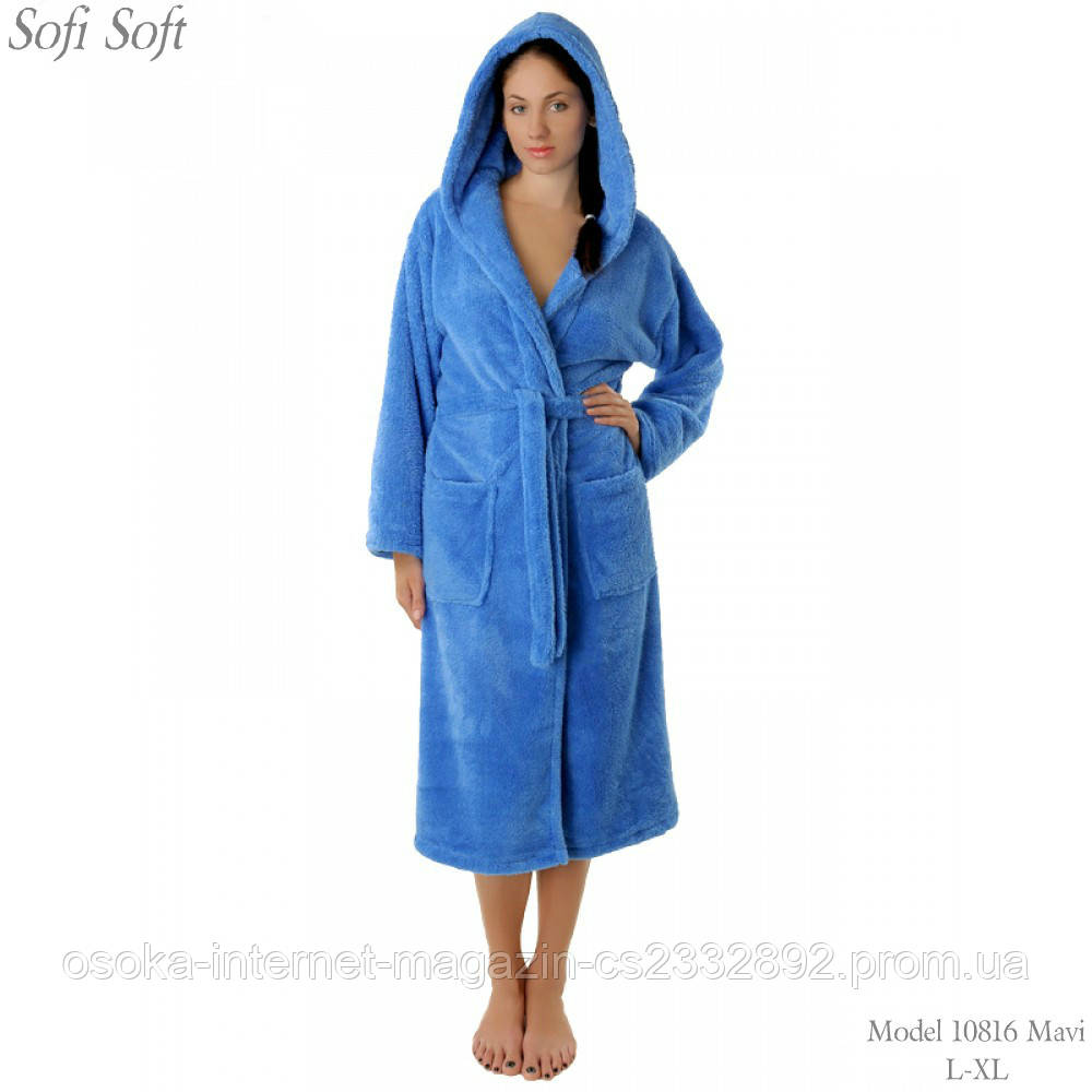 Женский махровый халат Sofi 10816 синий (ID#1299201737), цена: 1395 ...