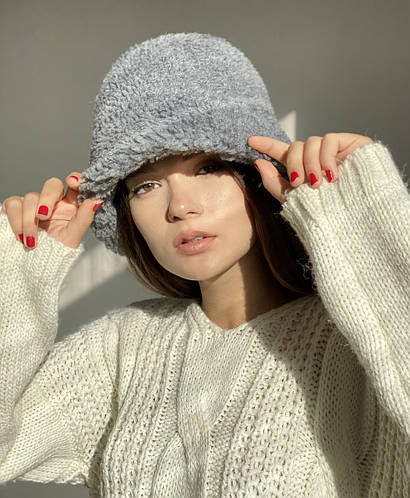 Хутряна панамка шапка жіноча зимова D.Hats сірого кольору (ID ...