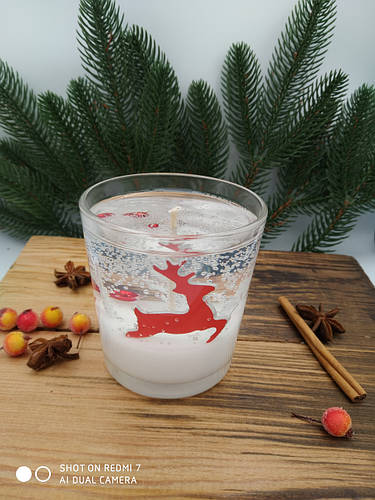 Декоративна гелева свічка Чародійка новорічна з оленєм червона Id 819892525 ціна 280