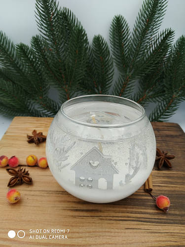 Декоративна свічка гелева Чародійка новорічна куля з хатинкою Id 1084585620 ціна 350