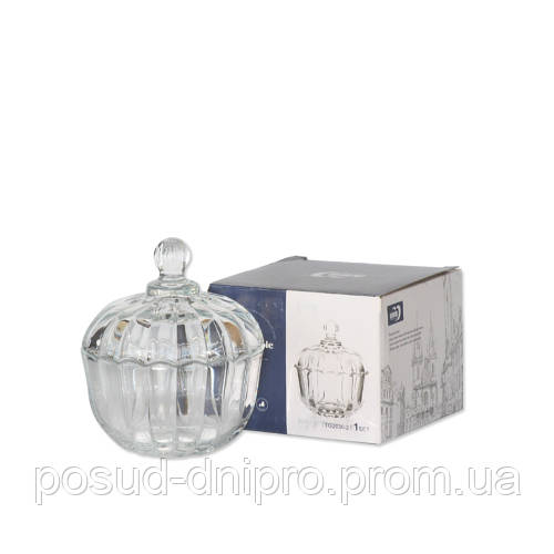 Цукорниця скляна Crystal "Miranda" з кришкою д. 9,2 см в упаковці (YBCG ...