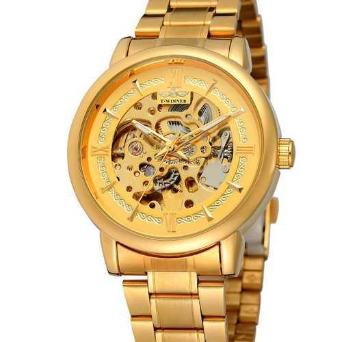Механические Часы с Металлическим Браслетом Мужские Winner 8173 Gold ...
