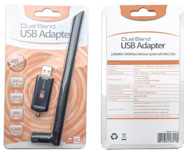 USB 3.0 5DB Wi-Fi адаптер RTL8812 AC1200 1200Мбит/с 2 диапазона 2.4+5 ...