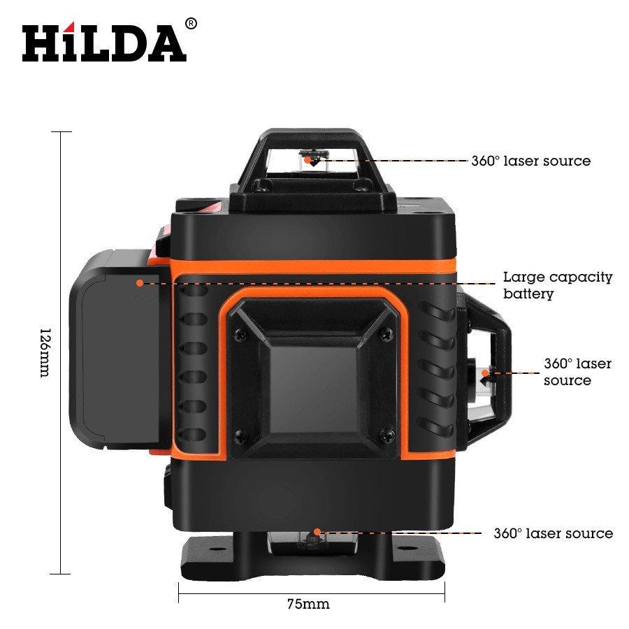 4D Лазерный уровень Hilda 4D 16 линий для стяжки пола, плитки ПУЛЬТ ...
