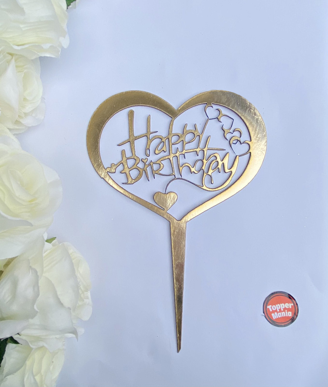 Топпер Happy Birthday в Сердце Из Ламинированного Картона Золотой ...