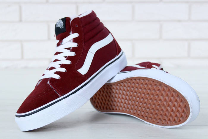 Женские кроссовки красные Vans Old Skool ЗИМНИЕ с мехом Кеды женские ...