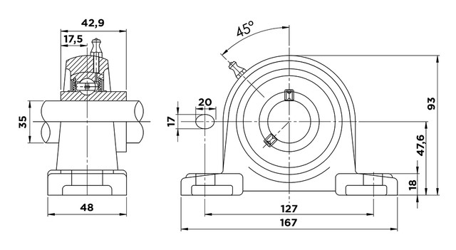 UCP 207 підшипник корпусний на лапах купити – ціна в Україні, розміри ...