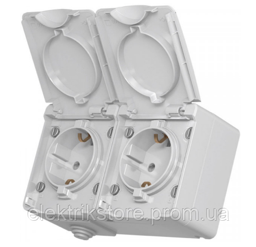 VIDEX BINERA IP65 Розетка наружная 2ая с заземлением серая (VF-BNW22G-G ...