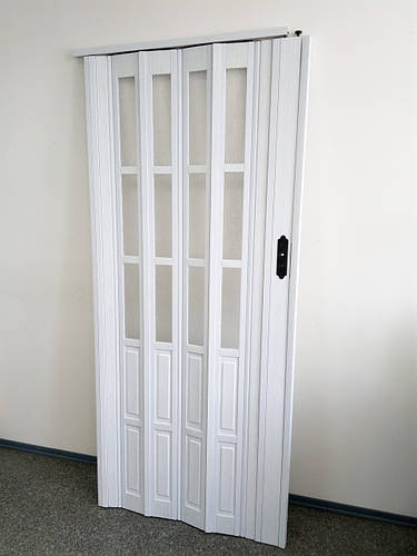 Купить Дверь гармошка раздвижная полу остекленная 1-белый ясень ...