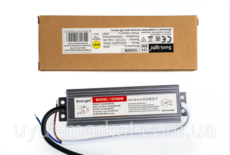 Блок Питания 60Вт 5А IP67 Герметичный для Светодиодной Ленты 12V ...