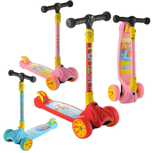 Детский четырехколесный самокат со светящимися колесами и складным ...