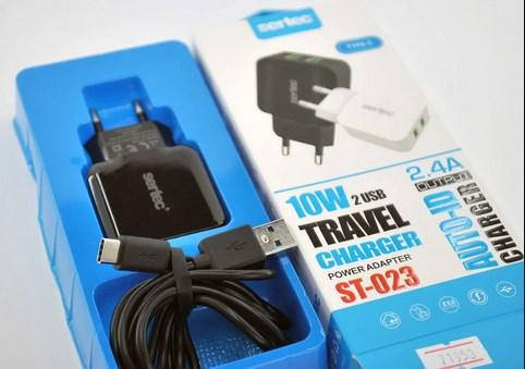 Сетевое зарядное устройство -адаптер USB Sertec ST-023 10W/2400 mAh 2 Usb + кабель Type-C (ID ...