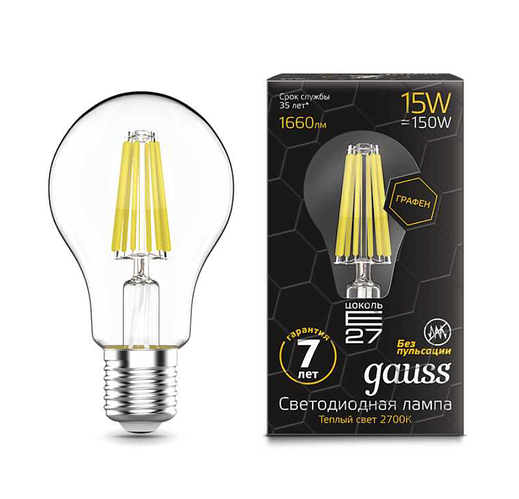 LED лампа Gauss A60 LONG E27 15W 2700К IC driver (KG-1092) (ID ...