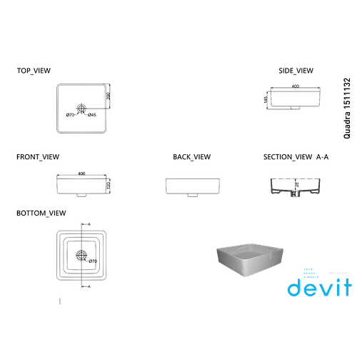 Купить Раковина Devit Quadra 1511132 раковина тонкостінна, цена 6709 ₴ — Prom.ua (ID#1350039552)