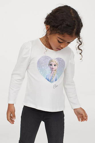 Футболка с длинным рукавом для девочки белая "Холодное сердце" H&M 104 см., 4 года (ID ...