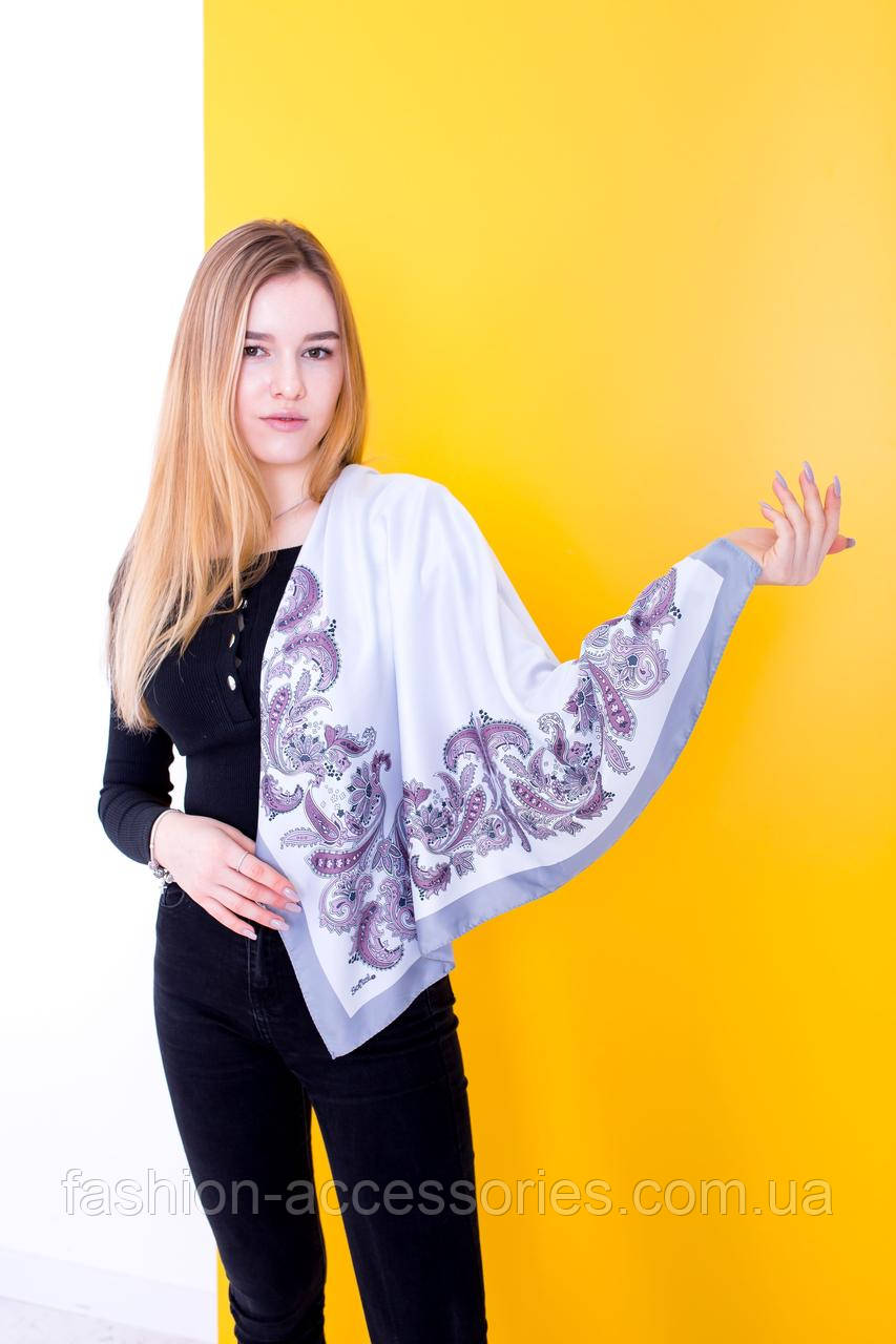 Атласный женский платок стильный красивый с турецкими огурцами легкий ...