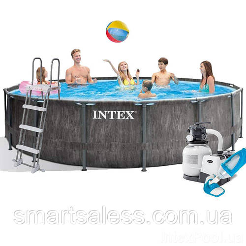 Каркасный бассейн Intex круглый, 457 x 122 см, насос 6000 л/ч, лестница ...