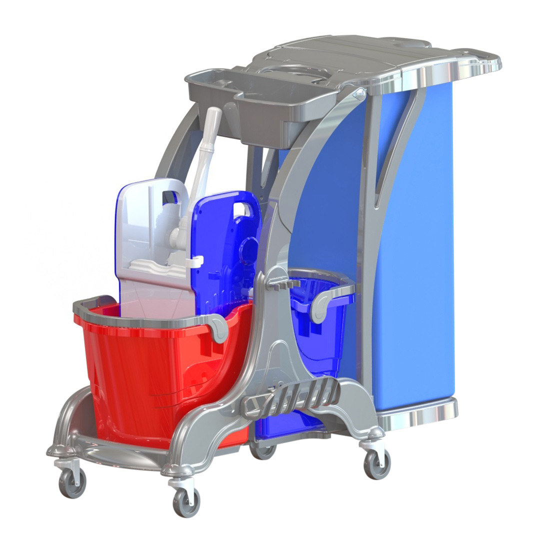 Профессиональная тележка для уборки помещений на два ведра 25л и лотком ...