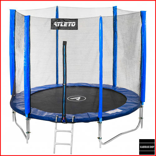 Батут Atleto 312 см (синий) с двойными ножками с лесенкой и защитной сеткой Большой Прыгательный ...