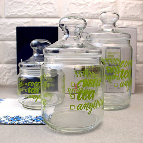 Набор стеклянных банок с салатовыми надписями Luminarc Jar Pot Club ...
