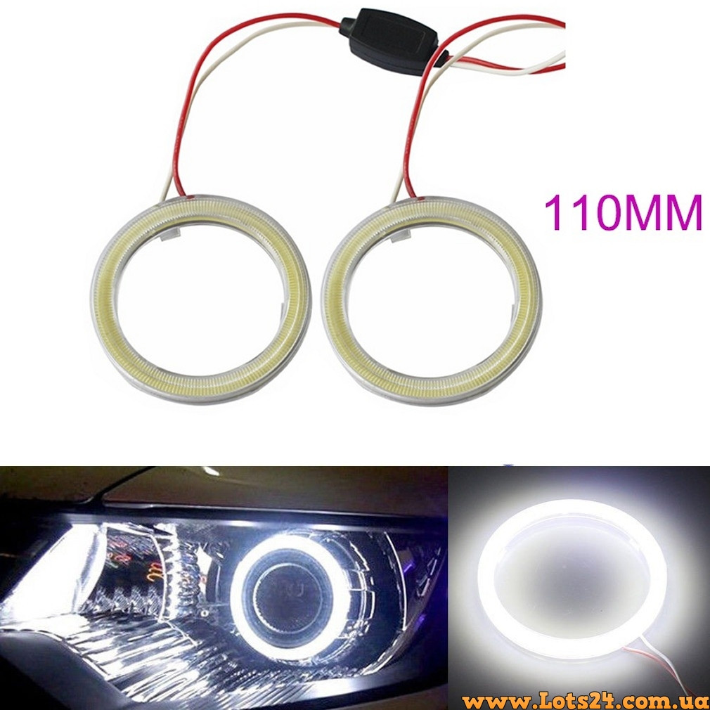 Ангельские Глазки COB LED 110мм Белые на Фары БМВ ВАЗ Мазда Форд ...