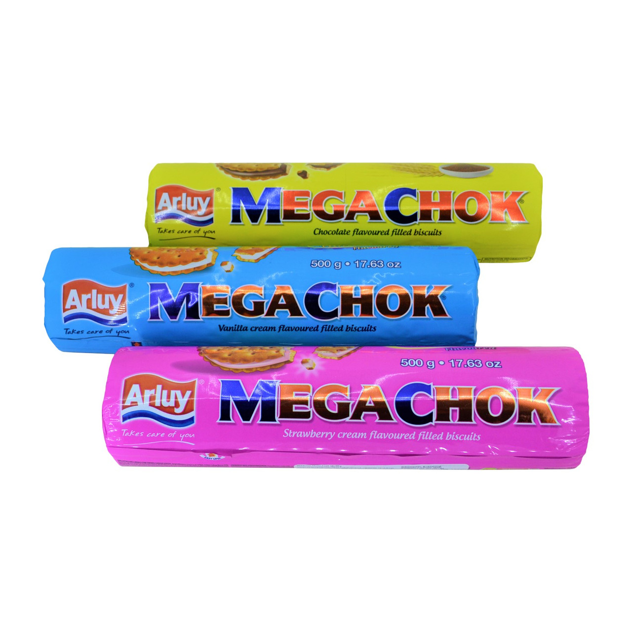 Печенье Arluy Mega Chok шоколадное, клубничное, ванильное 500 г Испания ...