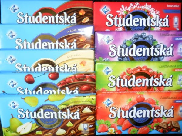 Шоколад Studentska Pecet в ассортименте 180 г Чехия(80шт/5уп), цена 49. ...