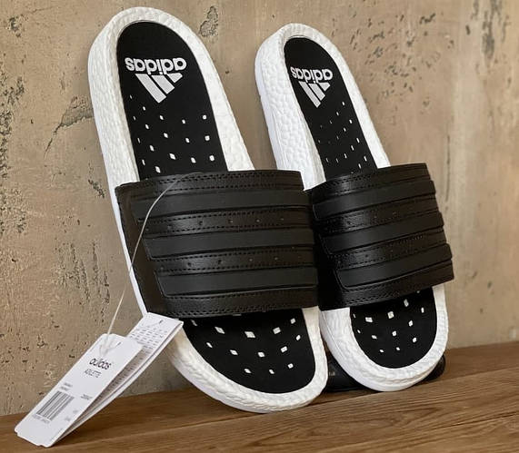 Мужские сланцы Adidas Adilette Slippers Black White / шлепанцы адидас ...